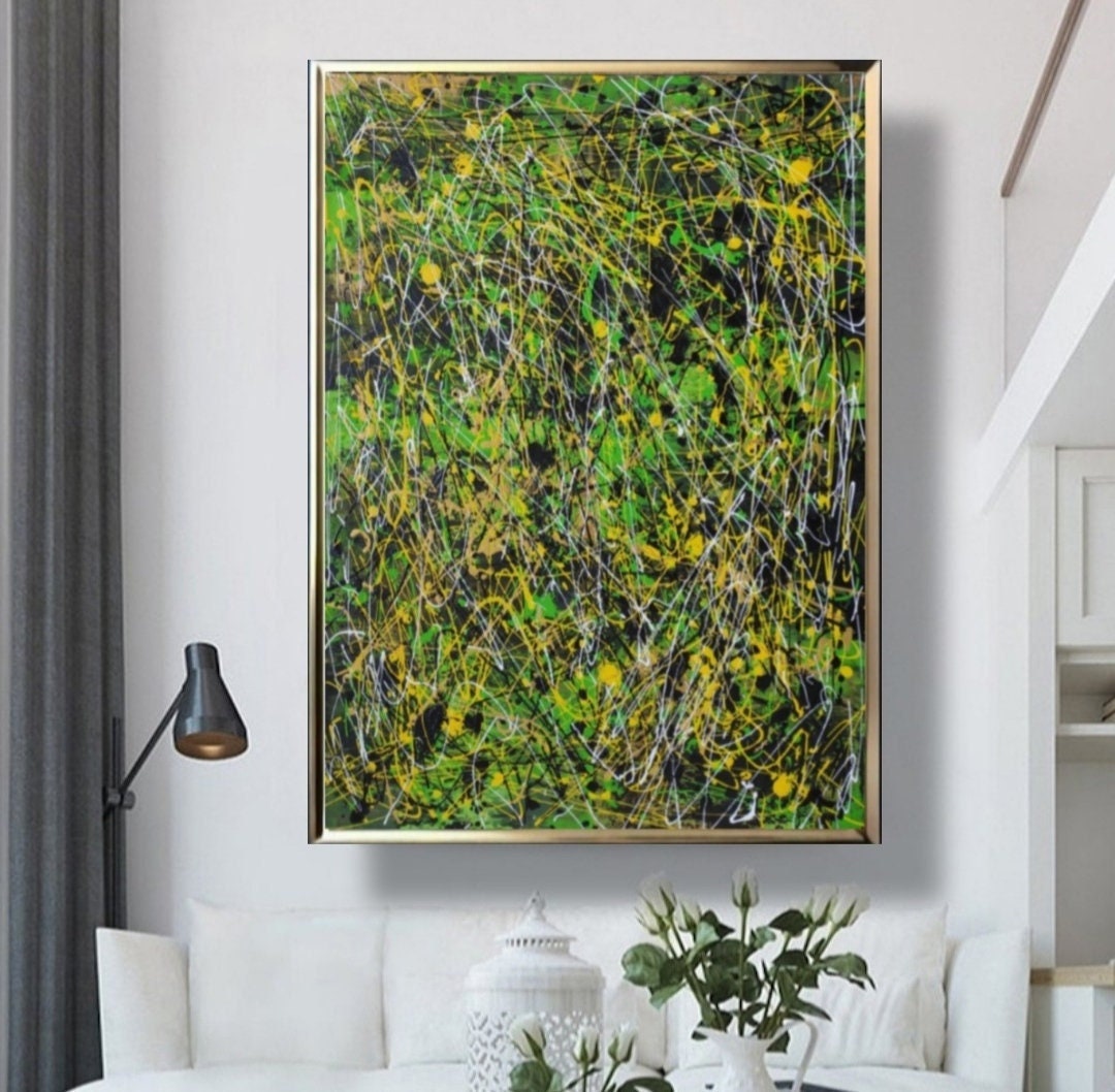 Jackson Pollock Style Art Green Black Abstract Painting Modern Art ...