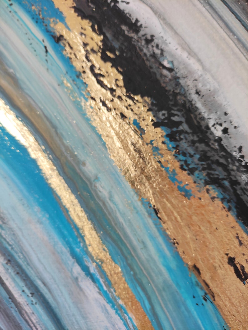 Blue Gold Abstract Painting Gold Leaf Art Blue Abstract Acrylic Canvas ...