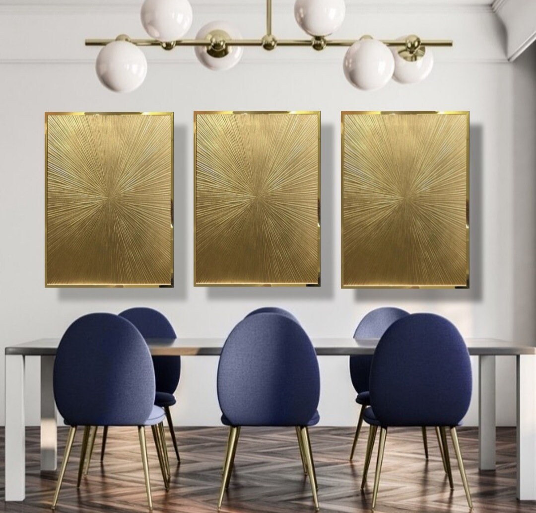 Gold Rays Abstract Painting 3D Gold Textured Art Gold Leaf Art Metallic ...