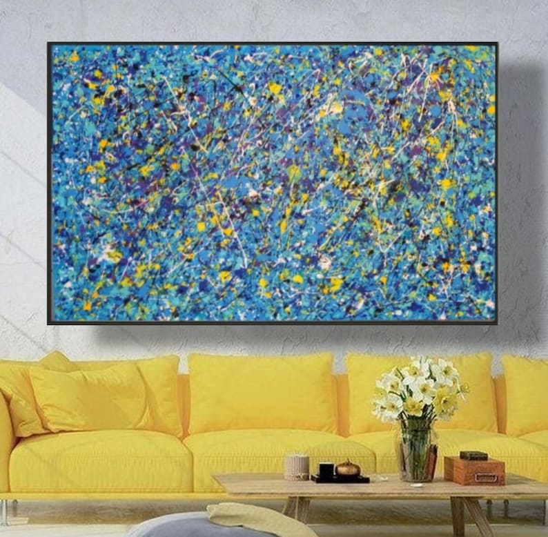 Jackson Pollock Style Painting Modern Abstract Art Blue Abstract Canvas ...