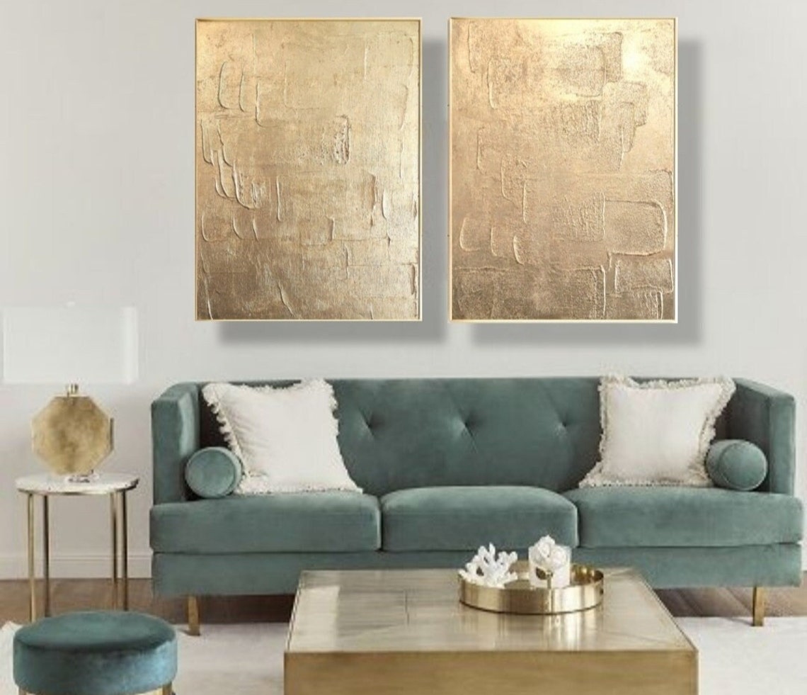 Gold Abstract Painting Gold Textured Wall Art Gold Leaf Art Metallic ...