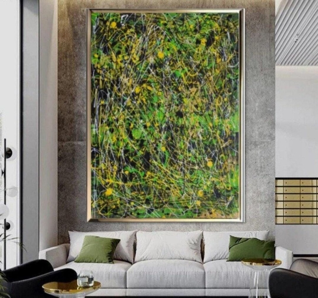 Green Abstract Acrylic Painting Jackson Pollock Style Art Black Green ...