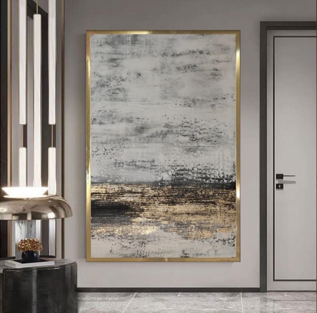 Original Abstract Art Gold Textured Painting Gold Leaf Art White Gold ...