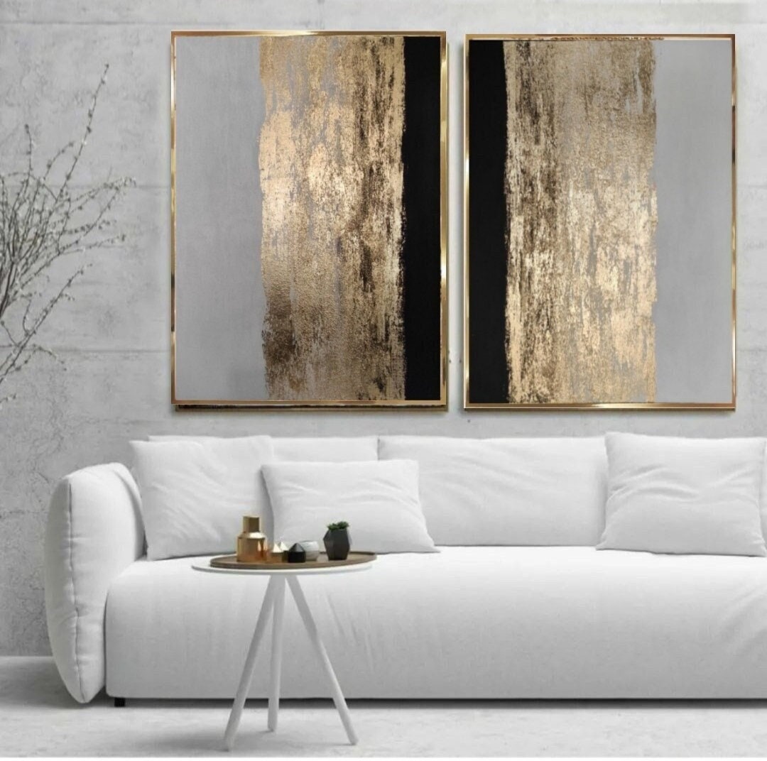 Black Gold Wall Art Gold Abstract Painting on Canvas Gold Leaf Art ...