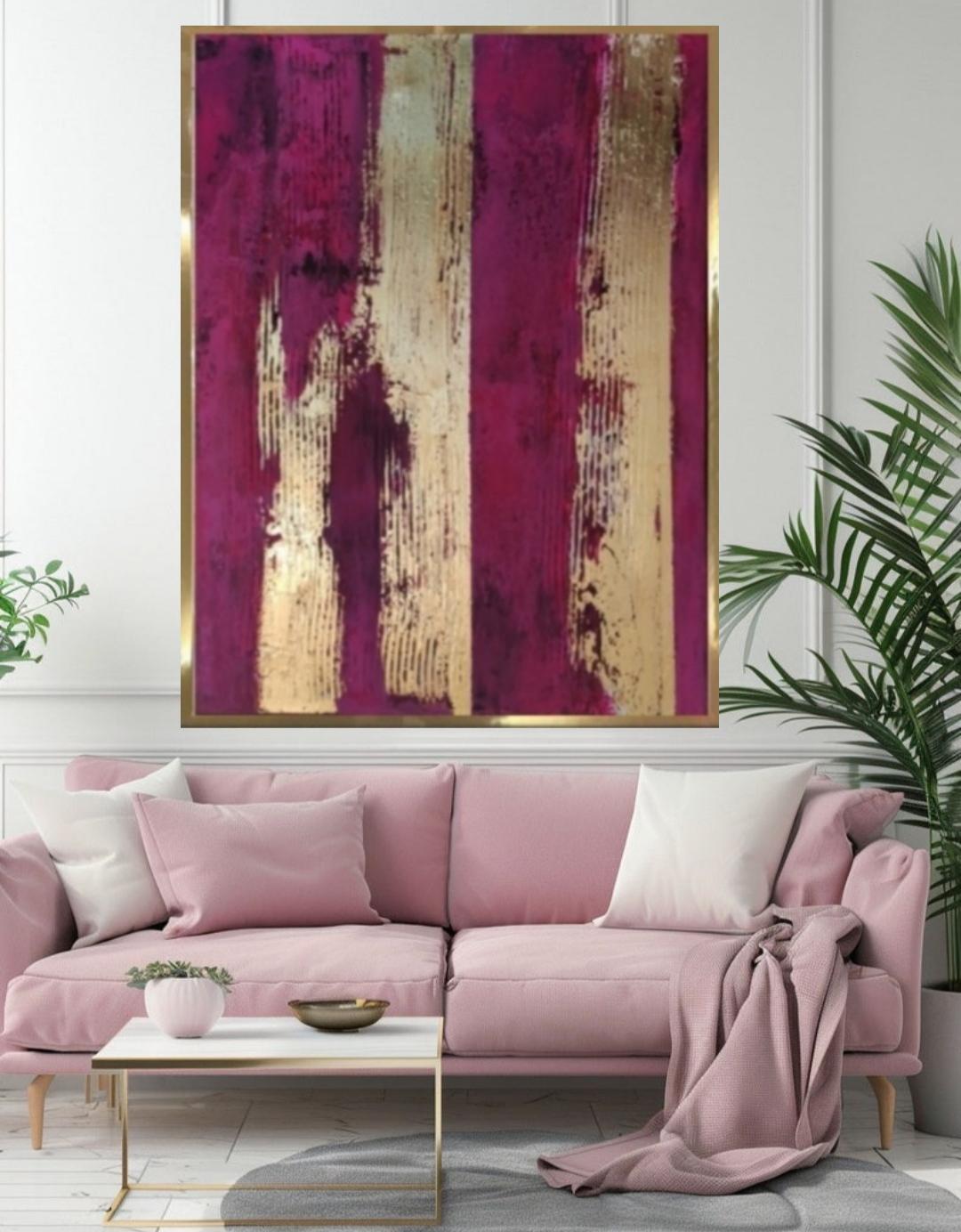 Pink Gold Abstract Painting Gold Textured Wall Art Gold Leaf Art Pink ...