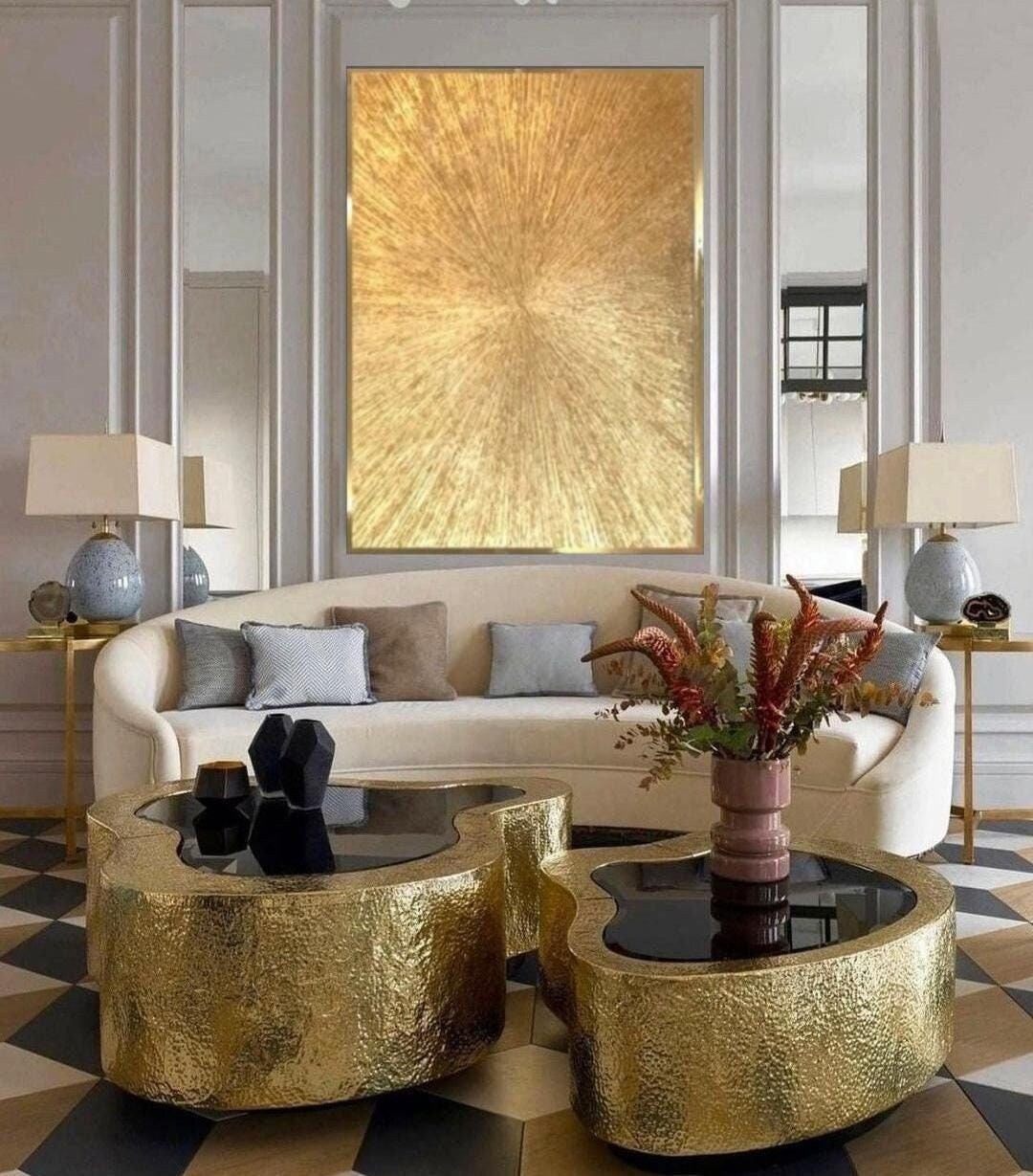 Original Art Gold Abstract Textured Painting on Canvas Gold Leaf Art 3D ...