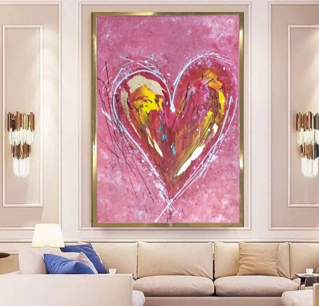 Abstract Heart Art Modern Abstract Acrylic Painting on Canvas Red Heart ...