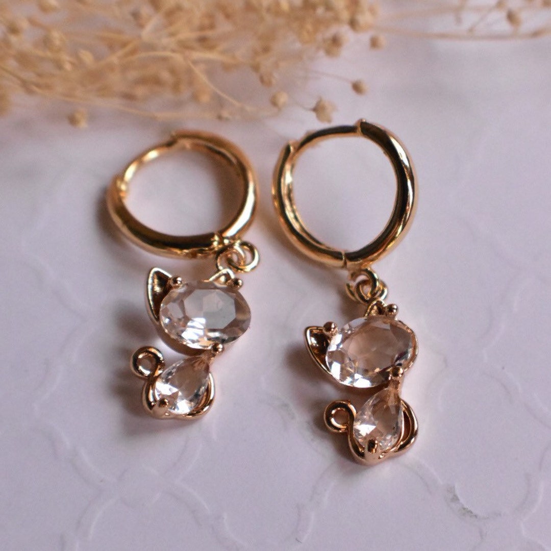 Cute Cat Earrings, 14k Gold Plated Cat Huggie Earrings, Dainty Kitten ...