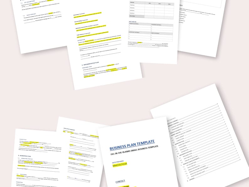 Business Plan Template Word Fill In The Blank Business Plan For Small Business Etsy 