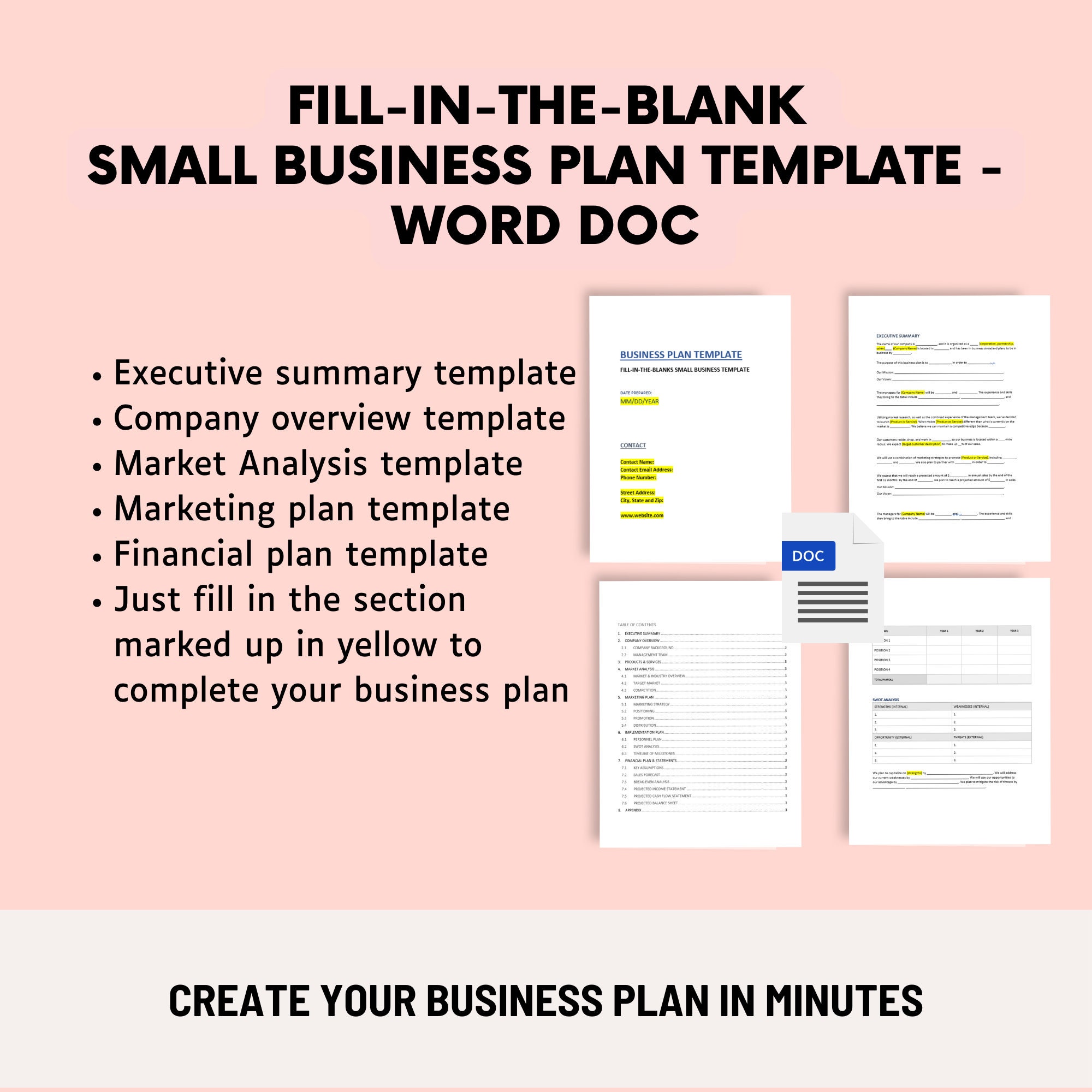 Business Plan Template Word Fill in the Blank Business Plan for Small ...