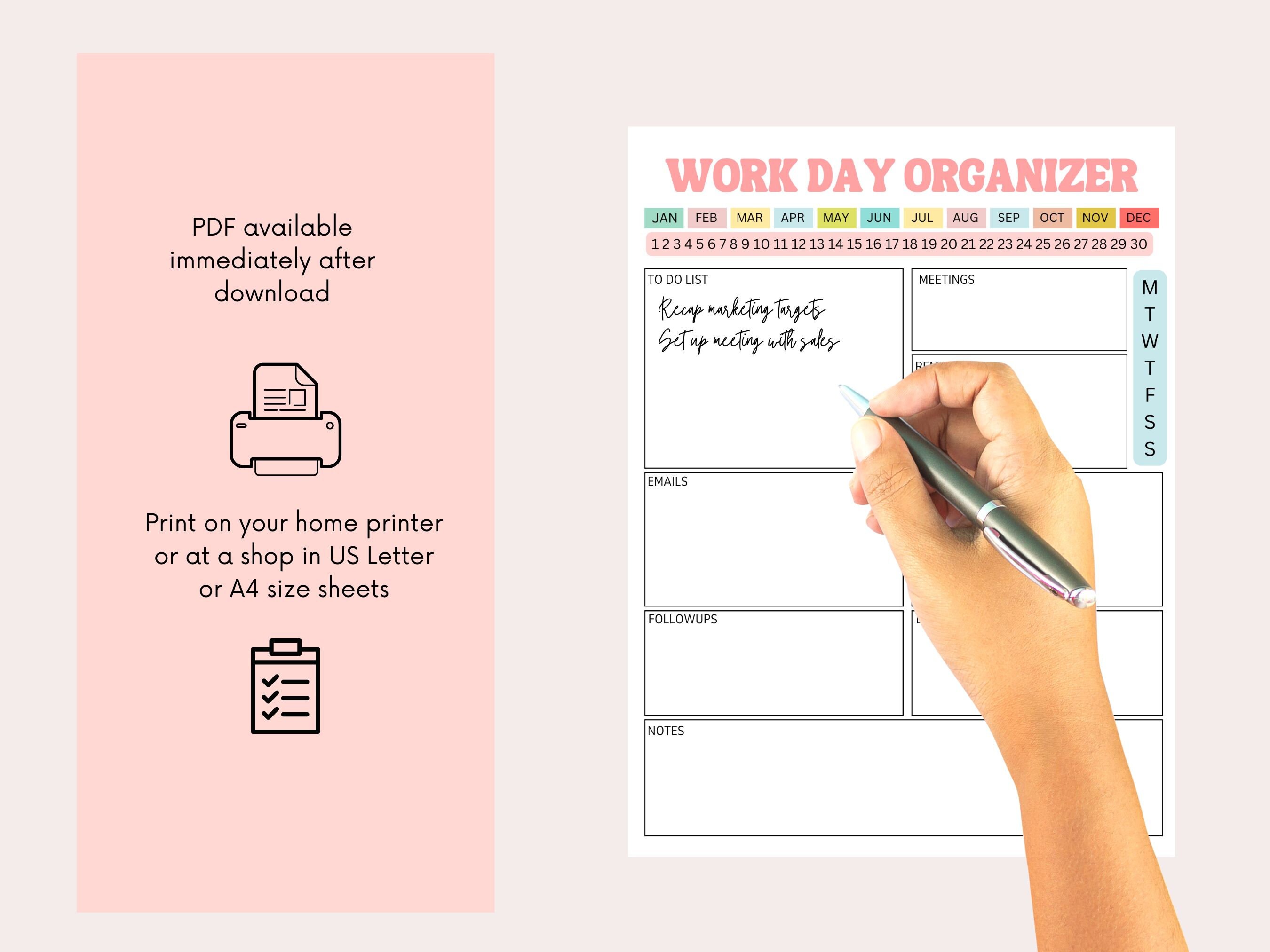 Work Day Organizer, Planner Page, Work Planner, Printable Planner, to ...