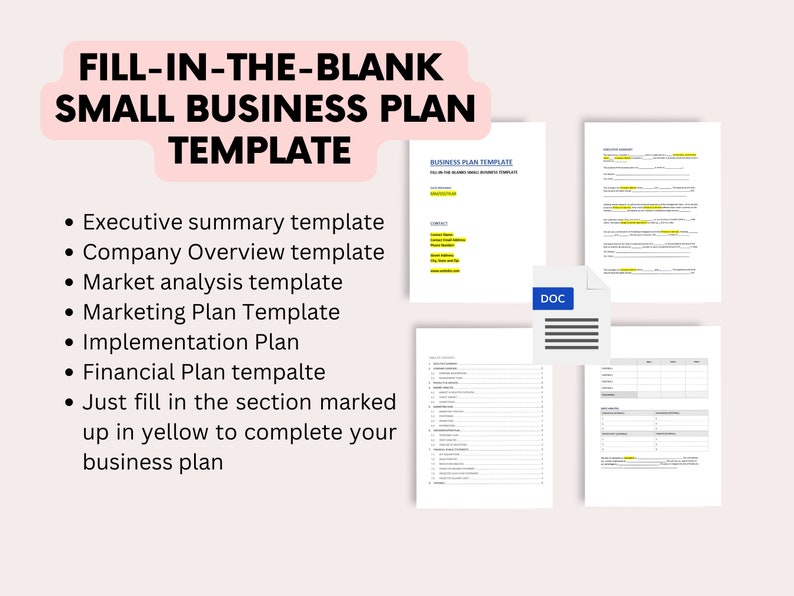 Business Plan Template Word Fill in the Blank Business Plan for Small ...