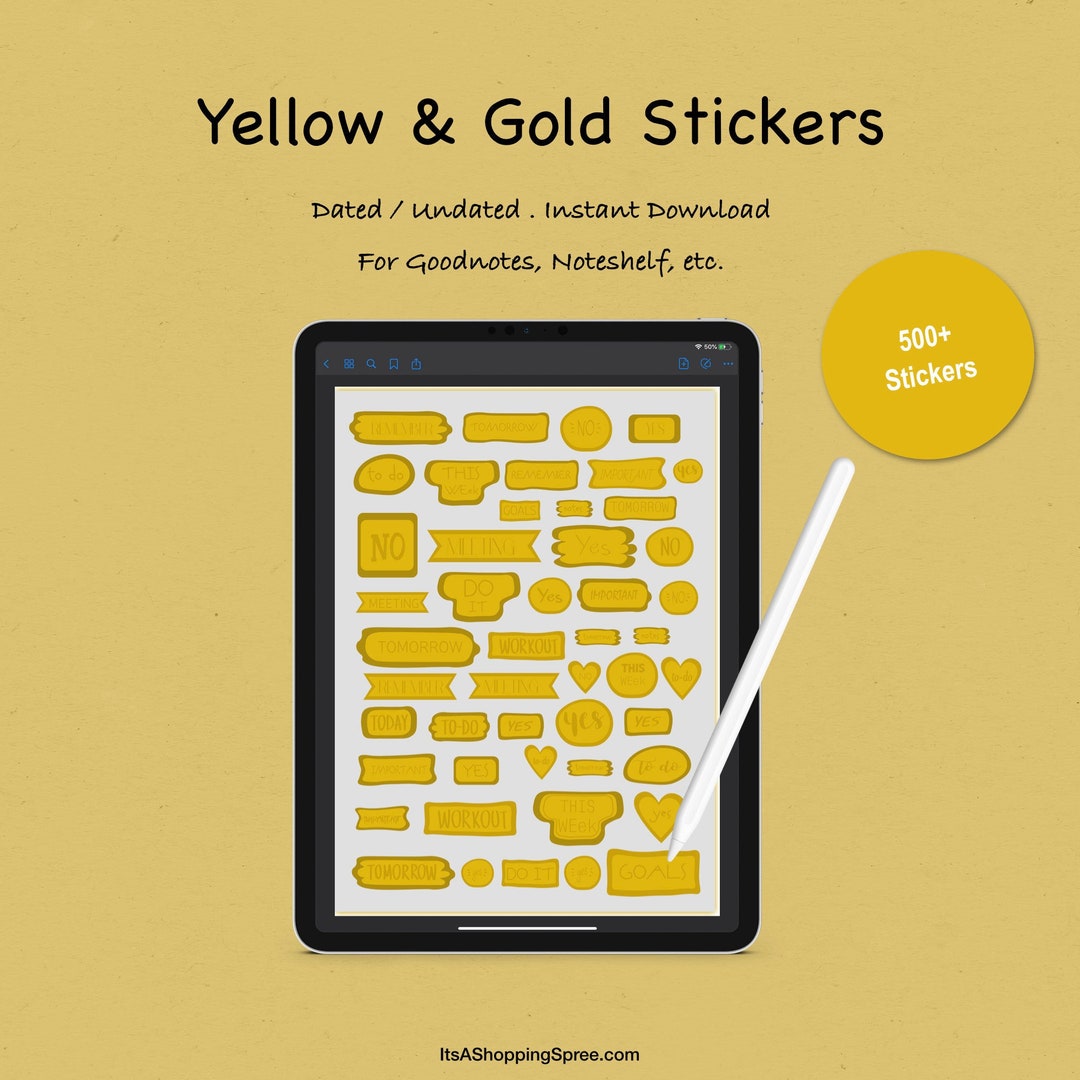 Yellow and Gold Stickers for Planner. Yearly, Monthly, Daily, Budget ...
