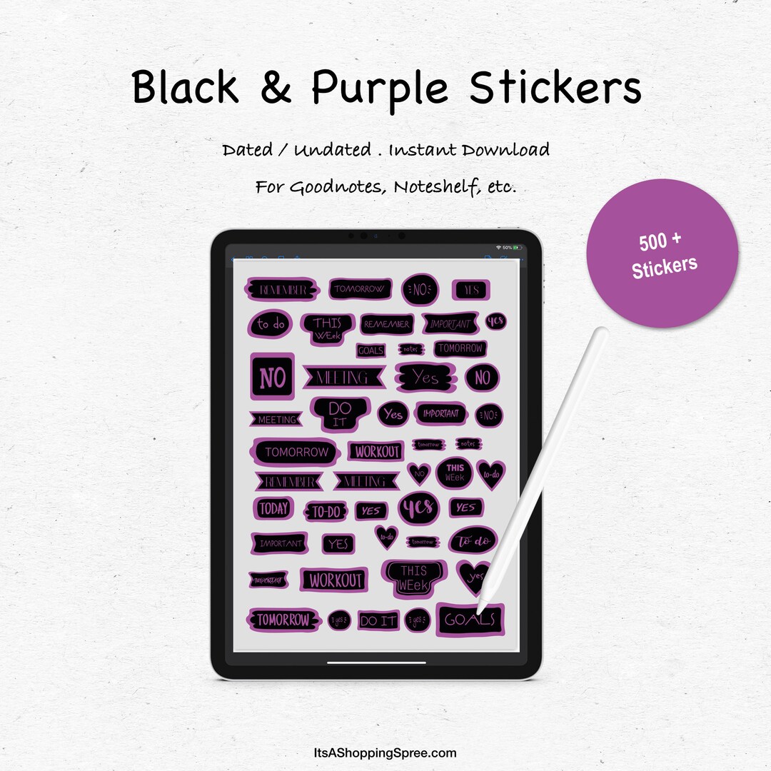 Black and Purple Stickers for Planner. Yearly, Monthly, Daily, Budget ...