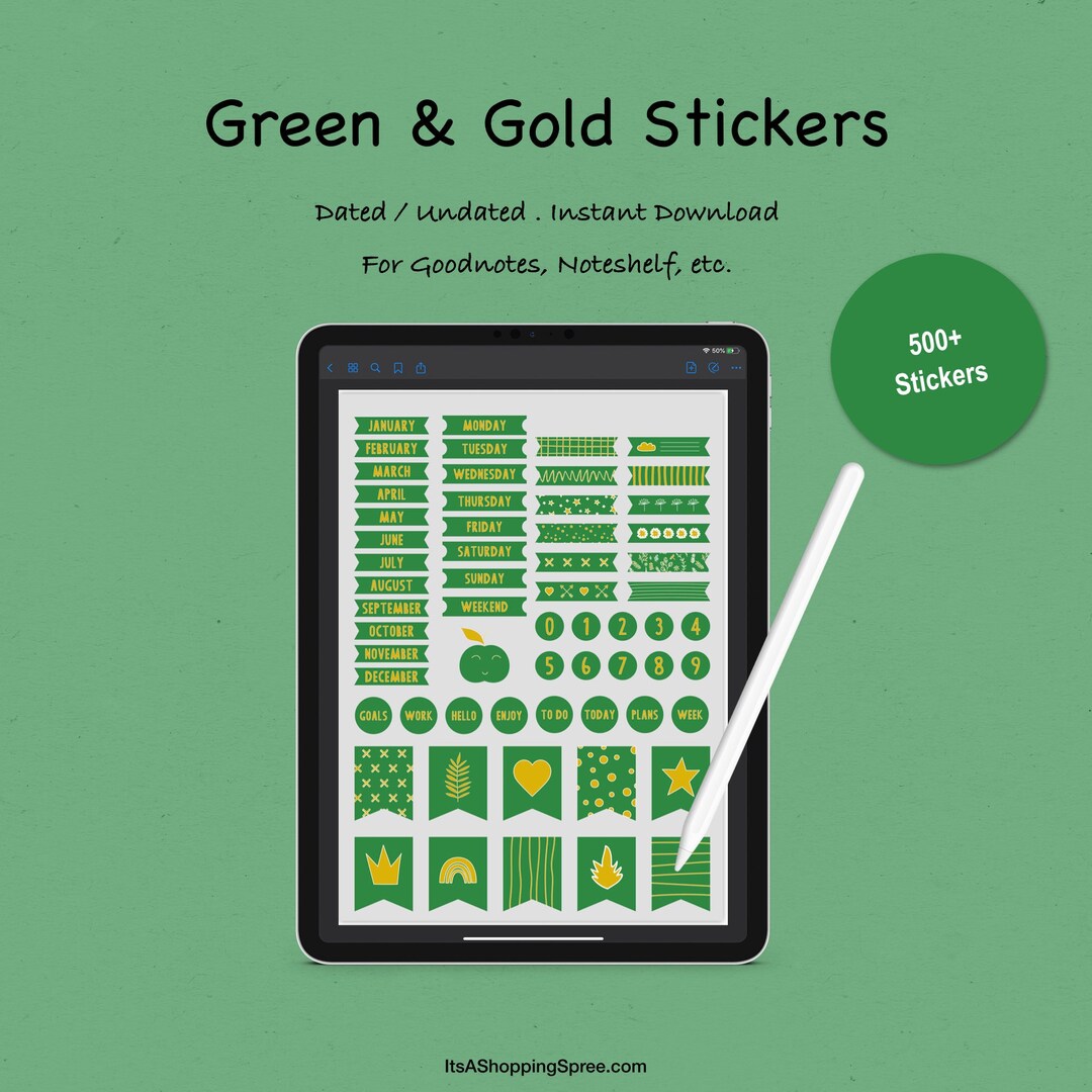 Green and Gold Stickers for Planner. Yearly, Monthly, Daily, Budget and ...