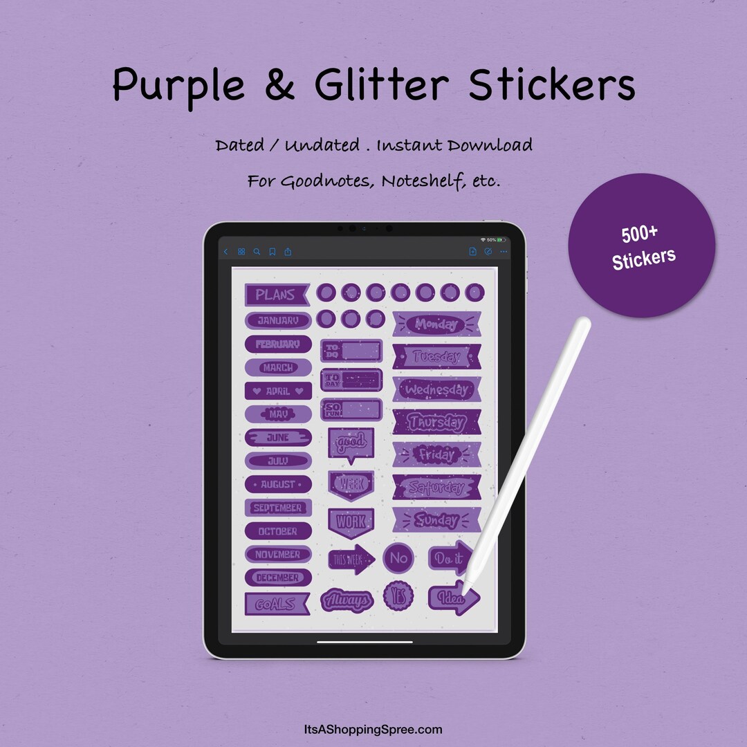 Purple and Glitter Stickers for Planner. Yearly, Monthly, Daily, Budget ...
