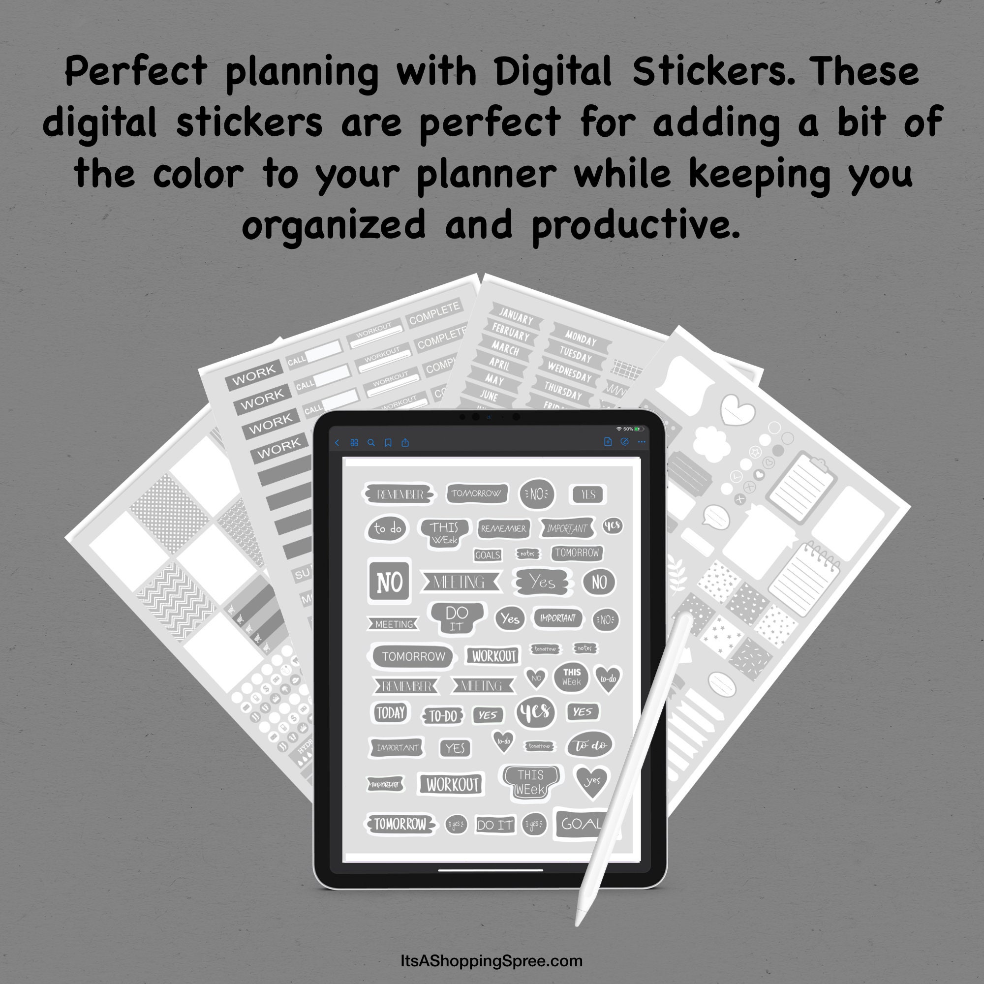 Gray and Sparkles Stickers for Planner. Yearly, Monthly, Daily, Budget ...
