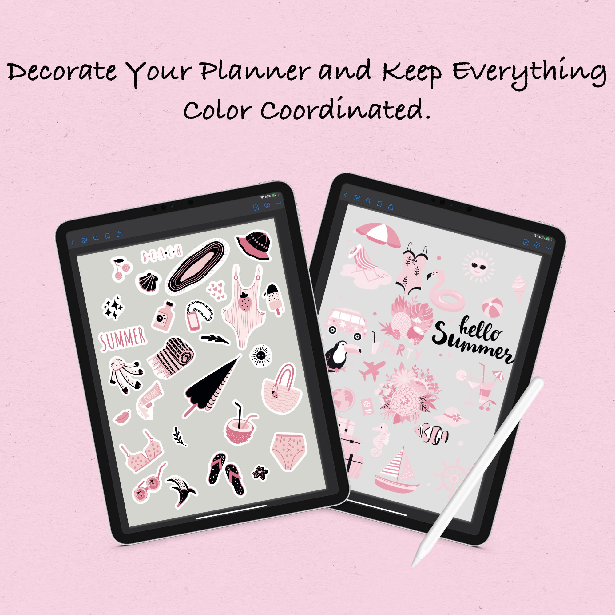 Pink and Black Stickers for Planner. Travel and Adventure Decorations ...