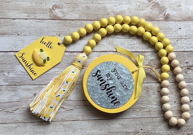 Sunshine Wood Bead Garland & Sign, Tiered Tray Decor - Etsy