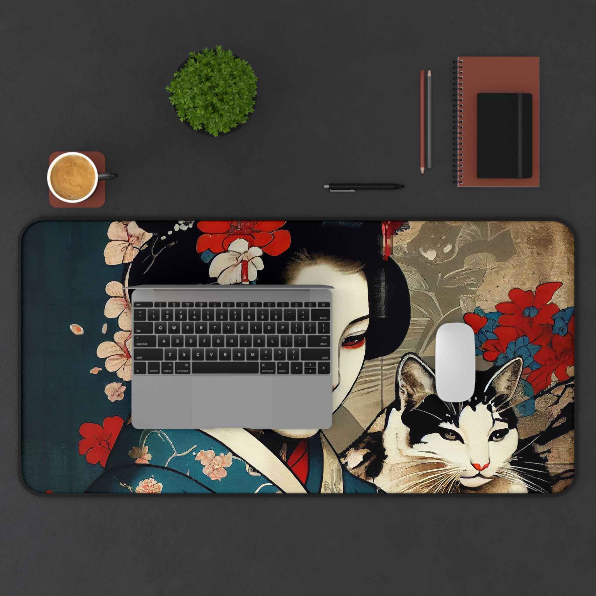 Japanese Gaming Mousepad, Aesthetic Desk Mat, Geisha Desk Mat, Japanese ...