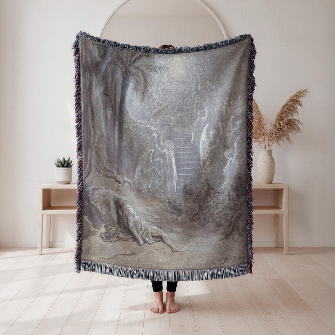 Gustave Doré Jacob’s Dream Woven Blanket, Jacob’s Ladder Art Tapestry ...