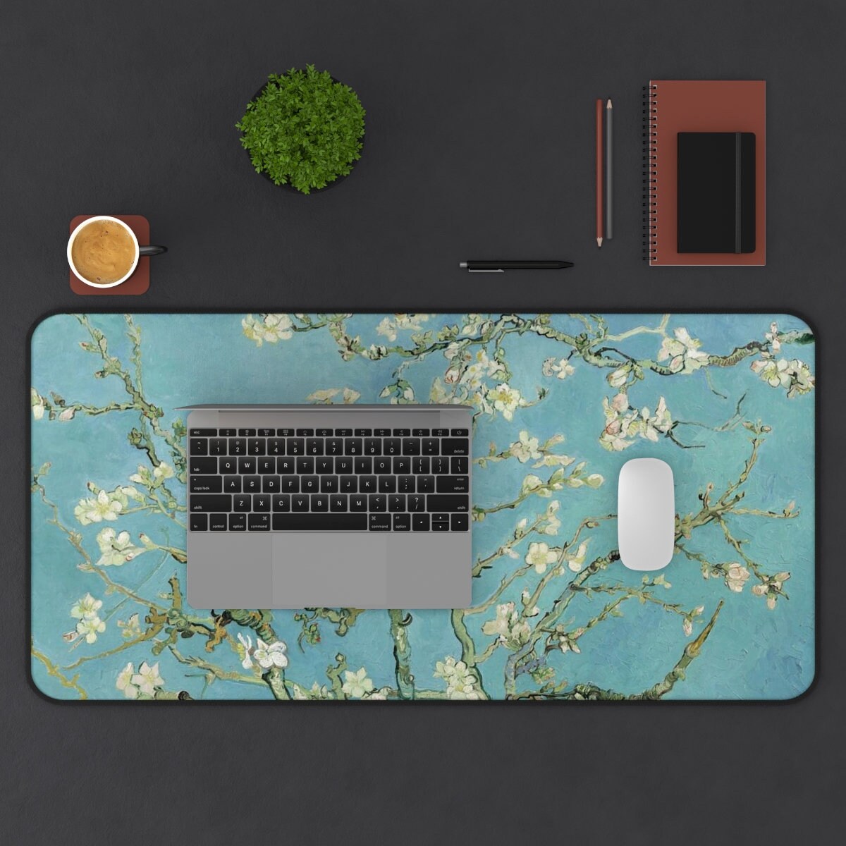 Blue Desk Mat, Almond Blossom, Van Gogh Decor, Art Desk Mat, Van Gogh ...
