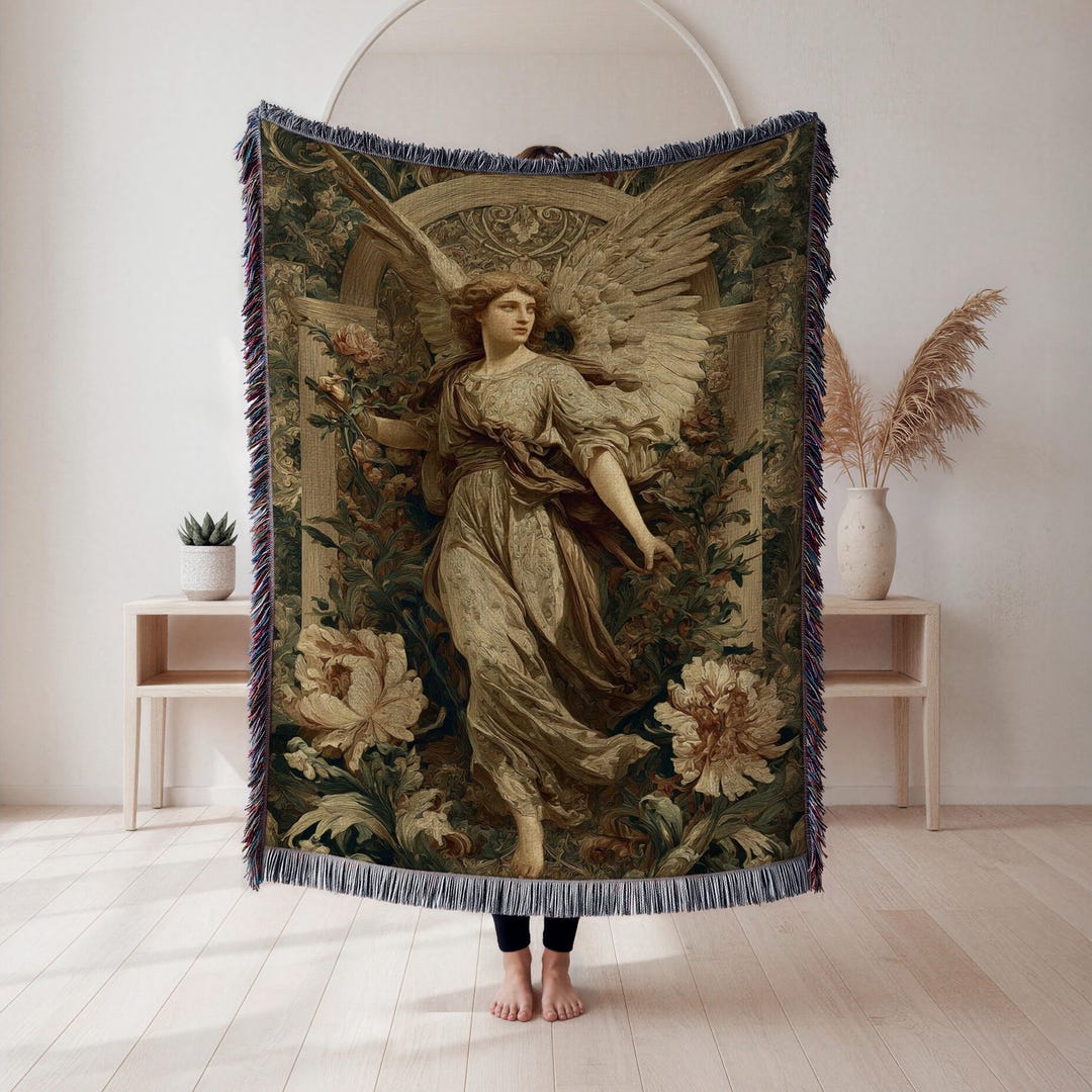 Angel Woven Blanket, Classical Figure Composition Tapestry Throw ...