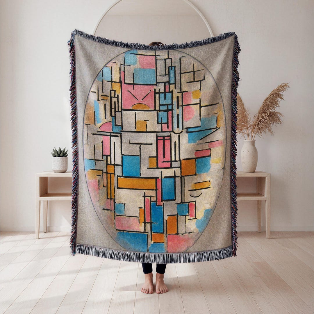 Woven Blanket Piet Mondrian Composition in Oval With Color Planes 1 ...