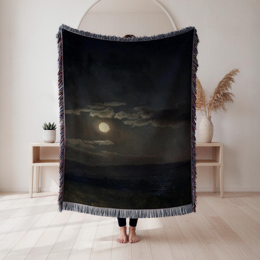 Full Moon Woven Blanket, Night Sky Wall Decor, Celestial Nature Throw ...