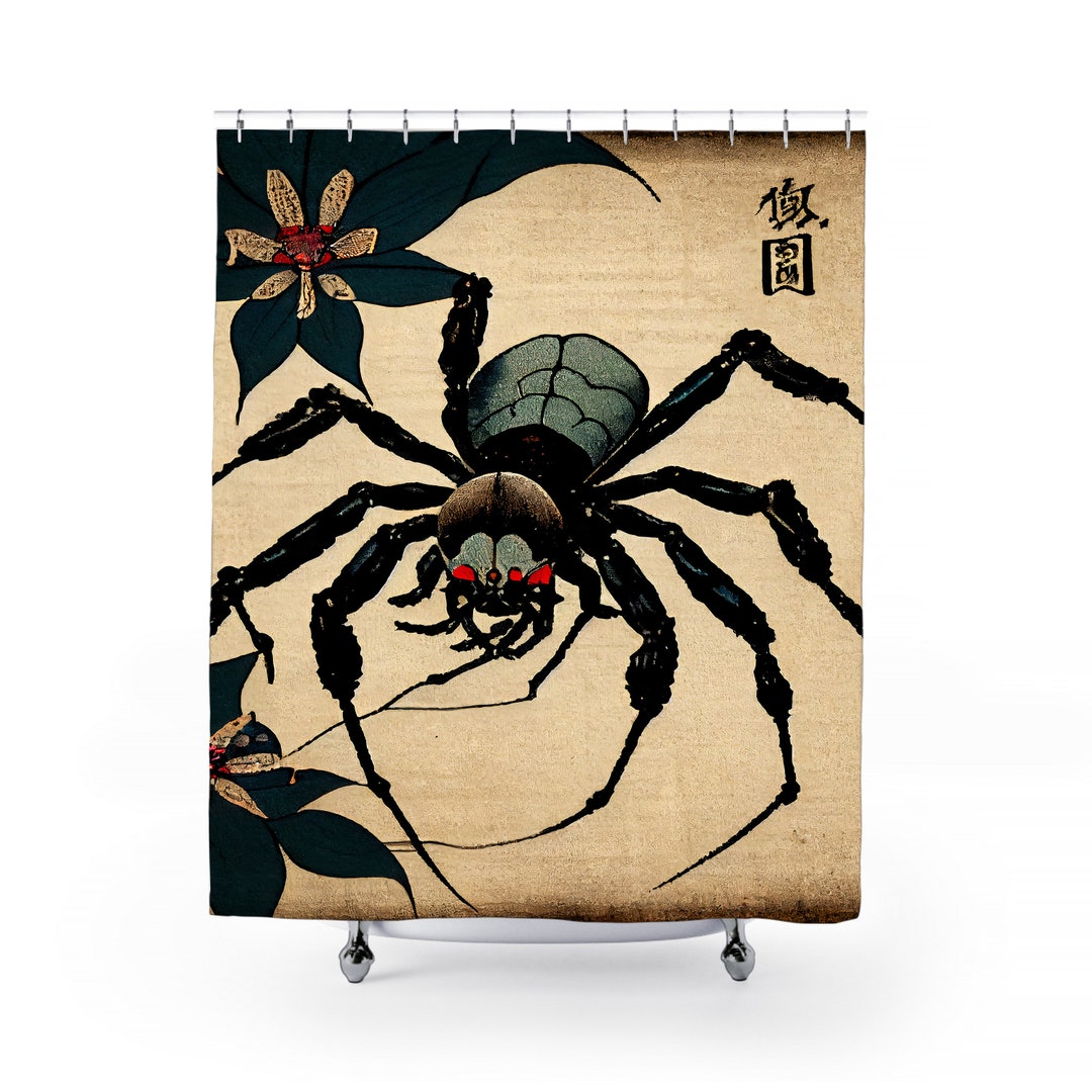 Spider Shower Curtain | Japanese Shower Curtain | Spider Bathroom Decor ...