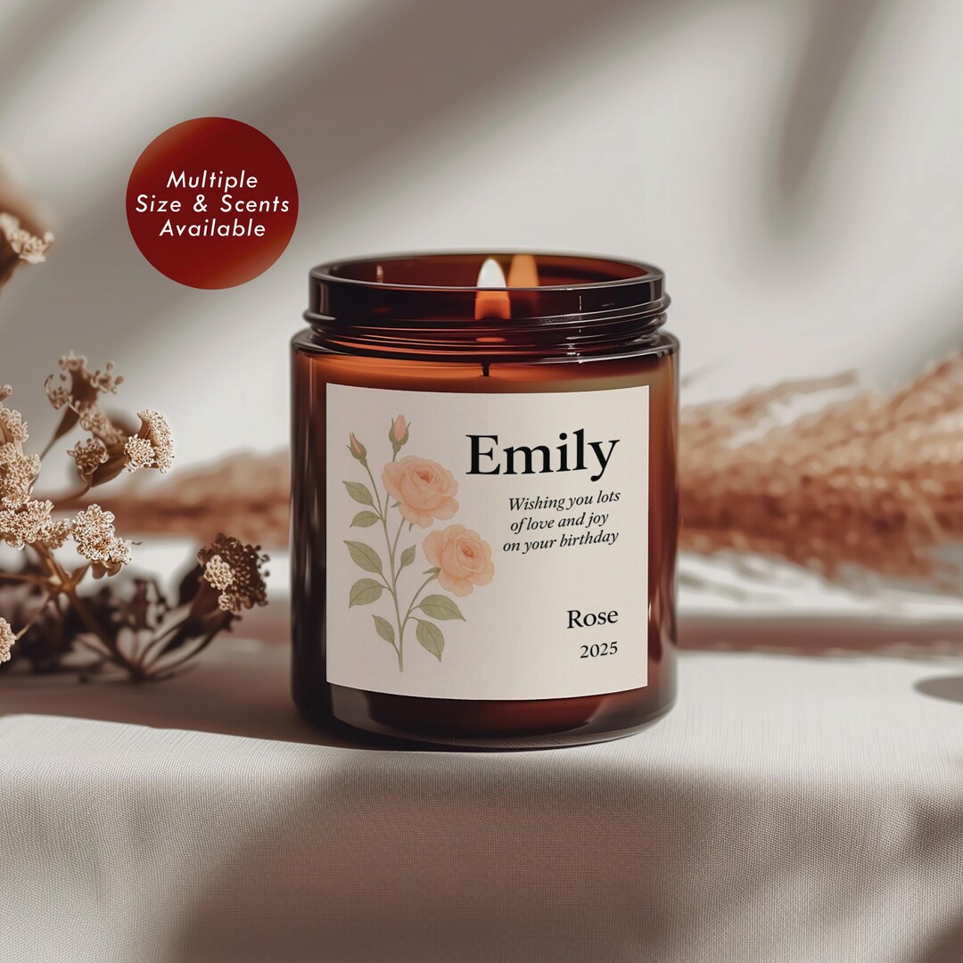 June Birth Flower Scented Soy Candle (amber Jar), Custom Floral ...