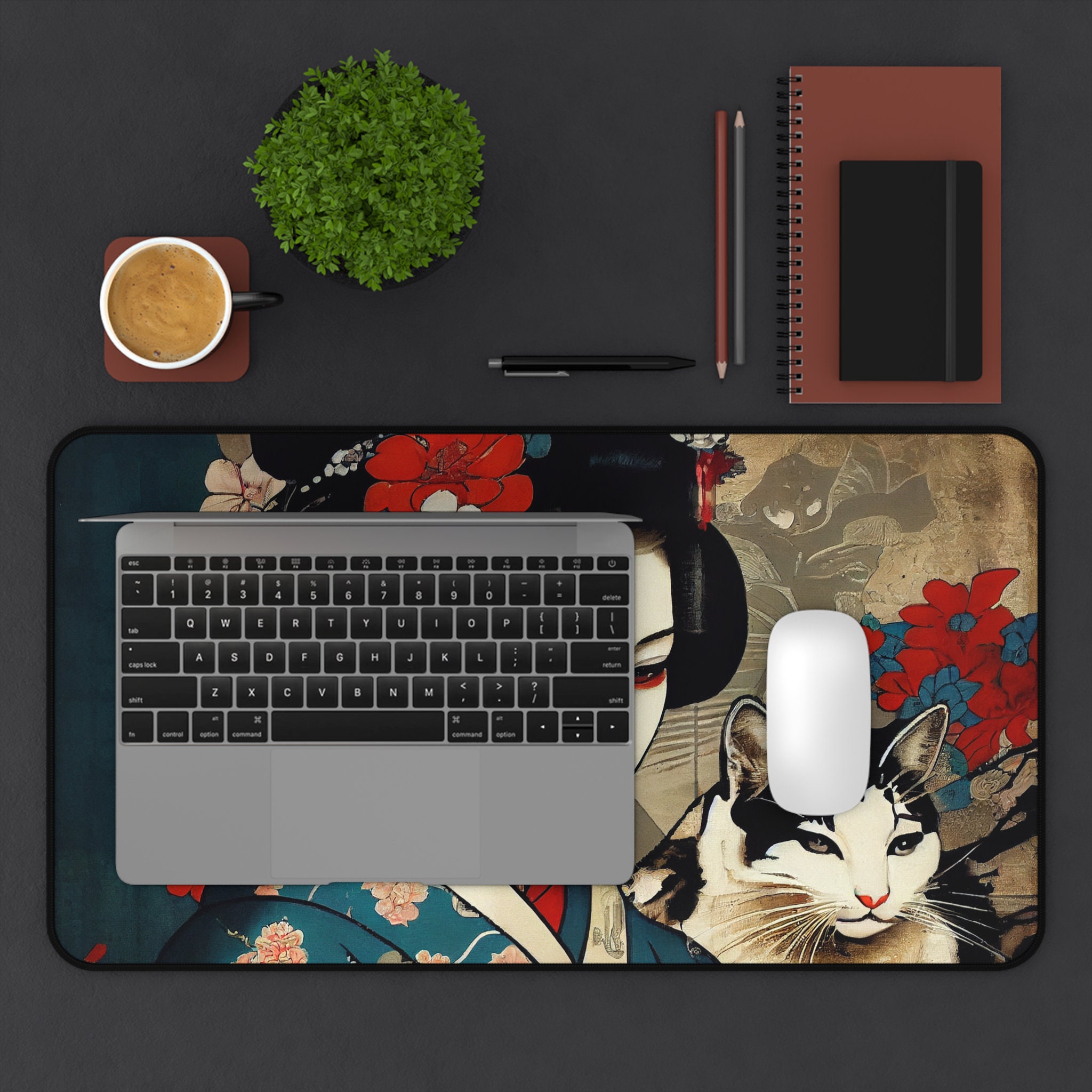 Japanese Gaming Mousepad, Aesthetic Desk Mat, Geisha Desk Mat, Japanese ...