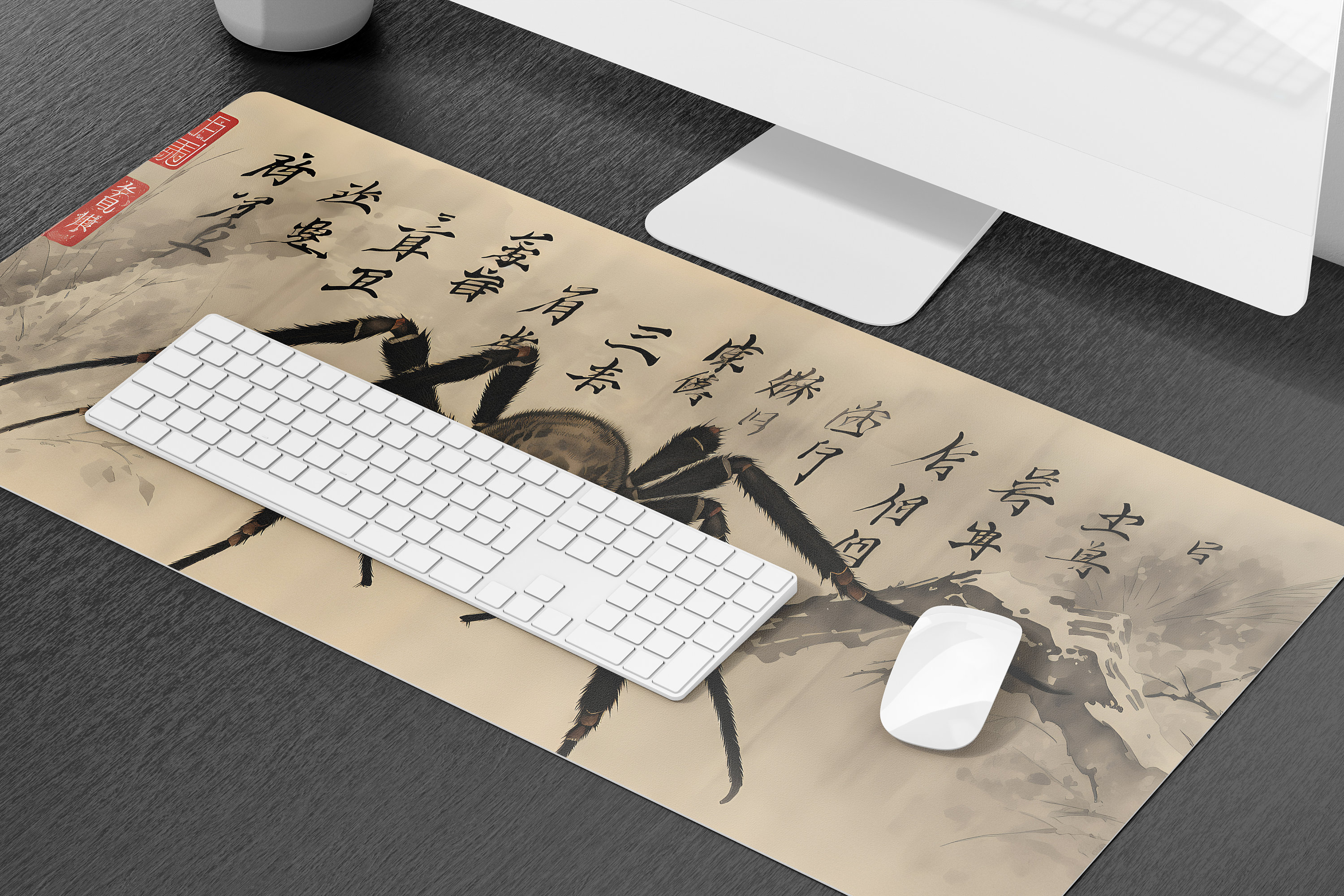 Spider Desk Mat Japanese Mousepad Black and White, Japanese Aesthetic ...