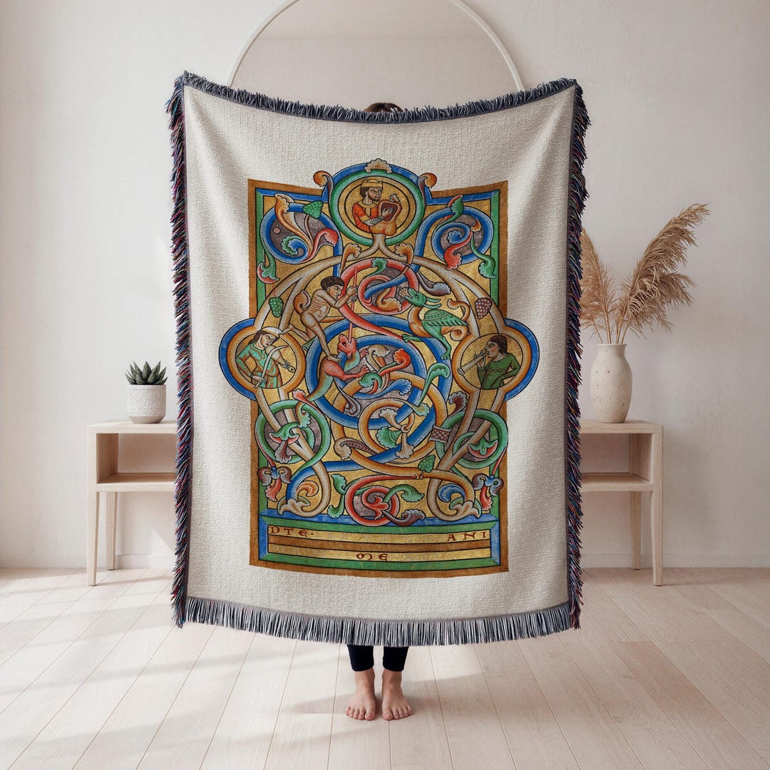King David and Musicians Woven Blanket, Medieval Illuminated Manuscript ...