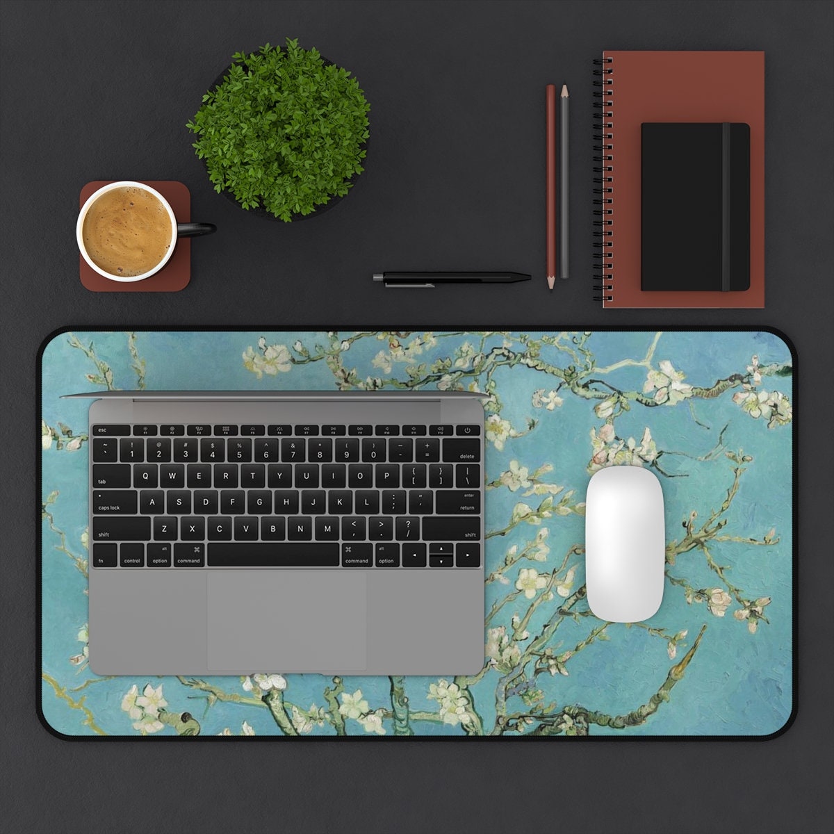 Blue Desk Mat, Almond Blossom, Van Gogh Decor, Art Desk Mat, Van Gogh ...