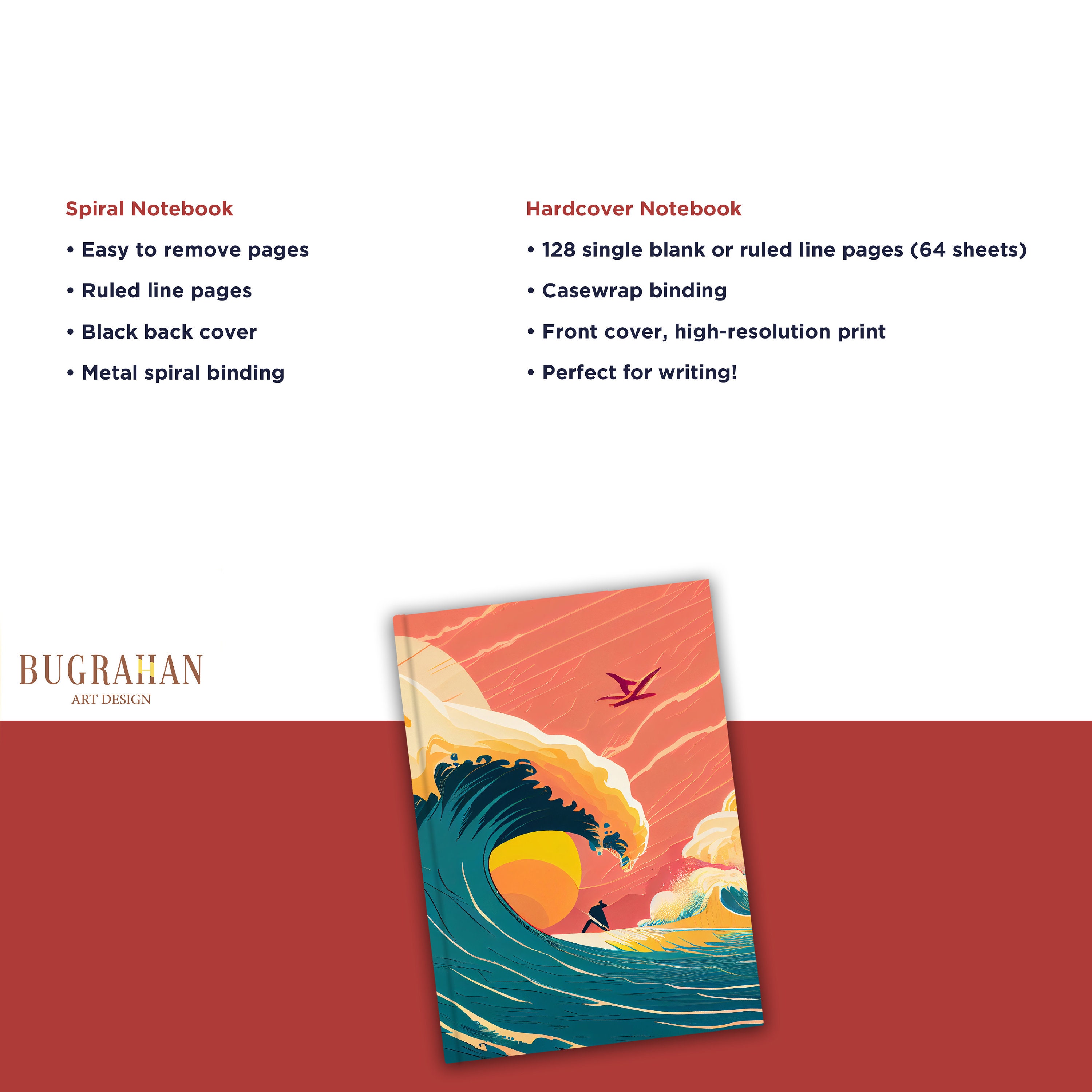 Beach Notebook Spiral Notebook Wave Lover Gift Retro Notebook Hardcover ...