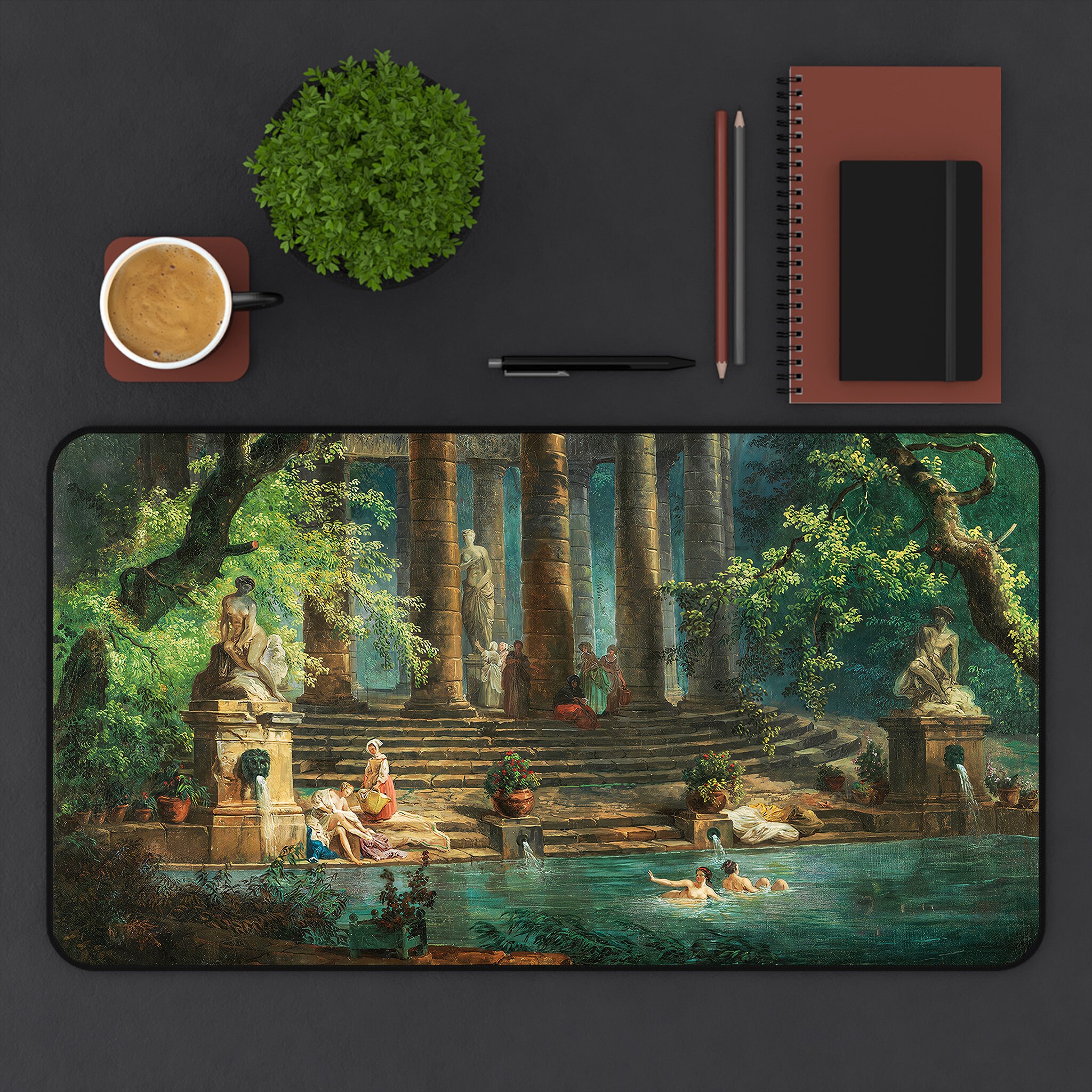 Hubert Robert Desk Mat the Bathing Pool Desk Mat Vintage Desk Mat Mouse ...