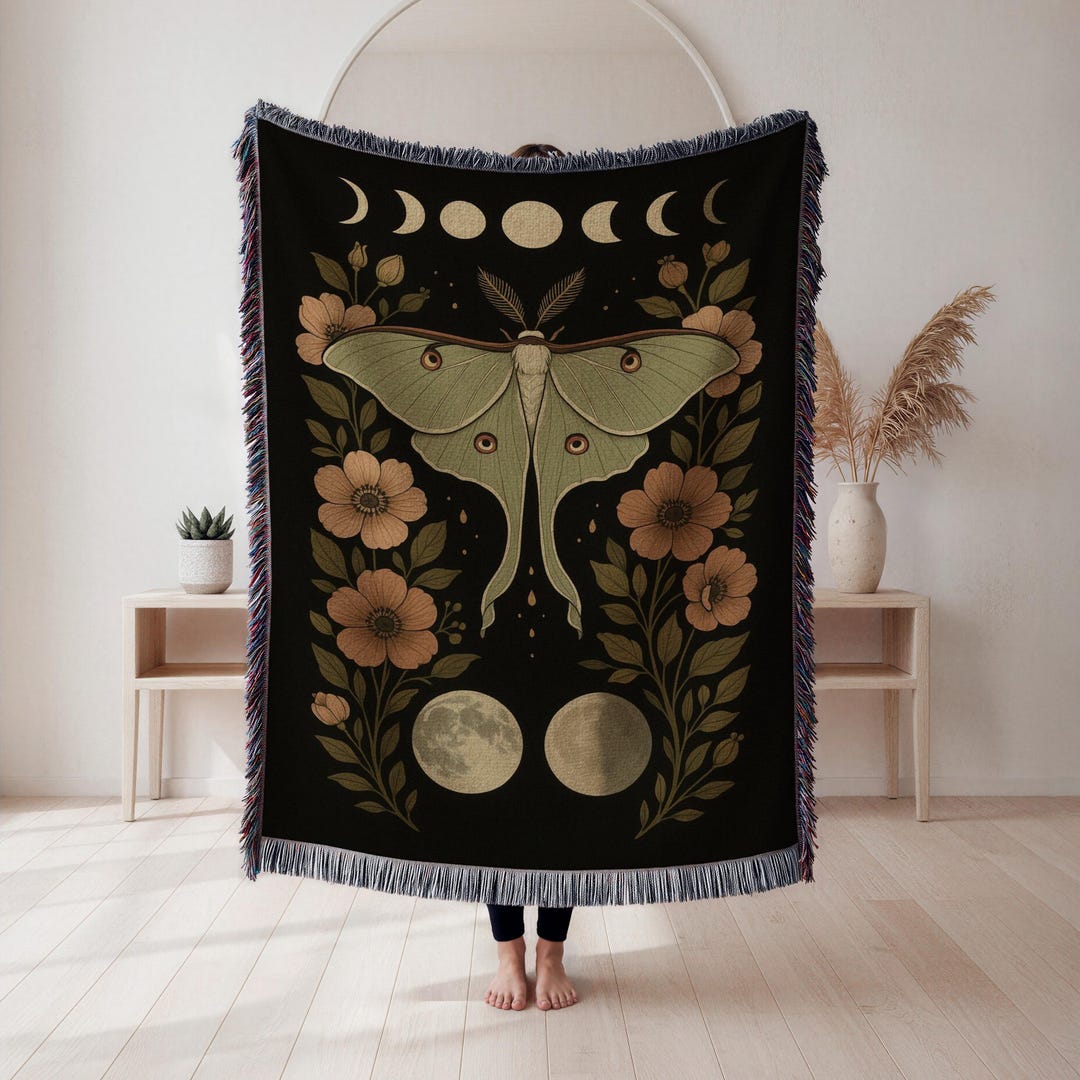 Goth Moon Phases Woven Blanket, Cottagecore Astrology Throw, Witchy ...