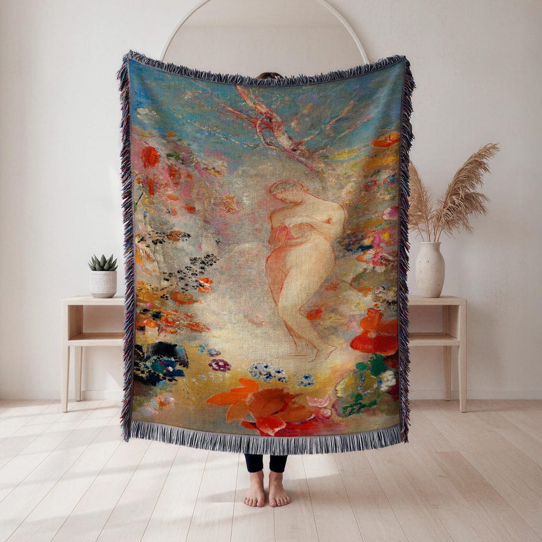 Pandora (1914) by Odilon Redon Woven Blanket, Mythological Decor Throw ...