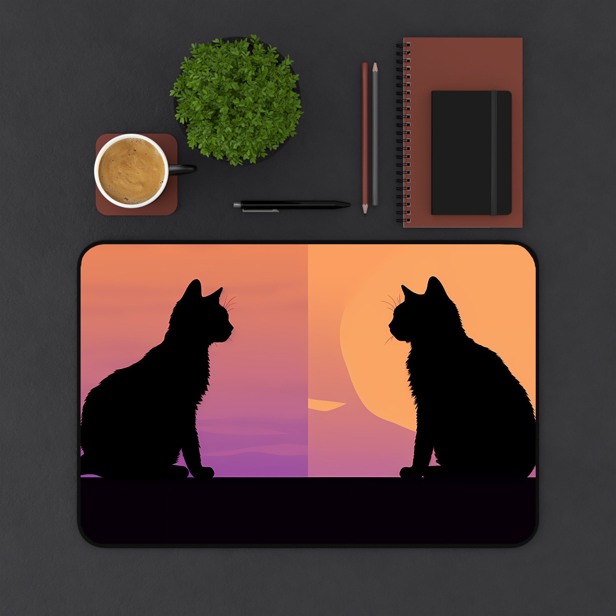 Cats Desk Mat Pastel Aesthetic Kawai Cat Orange Violet Cute - Etsy