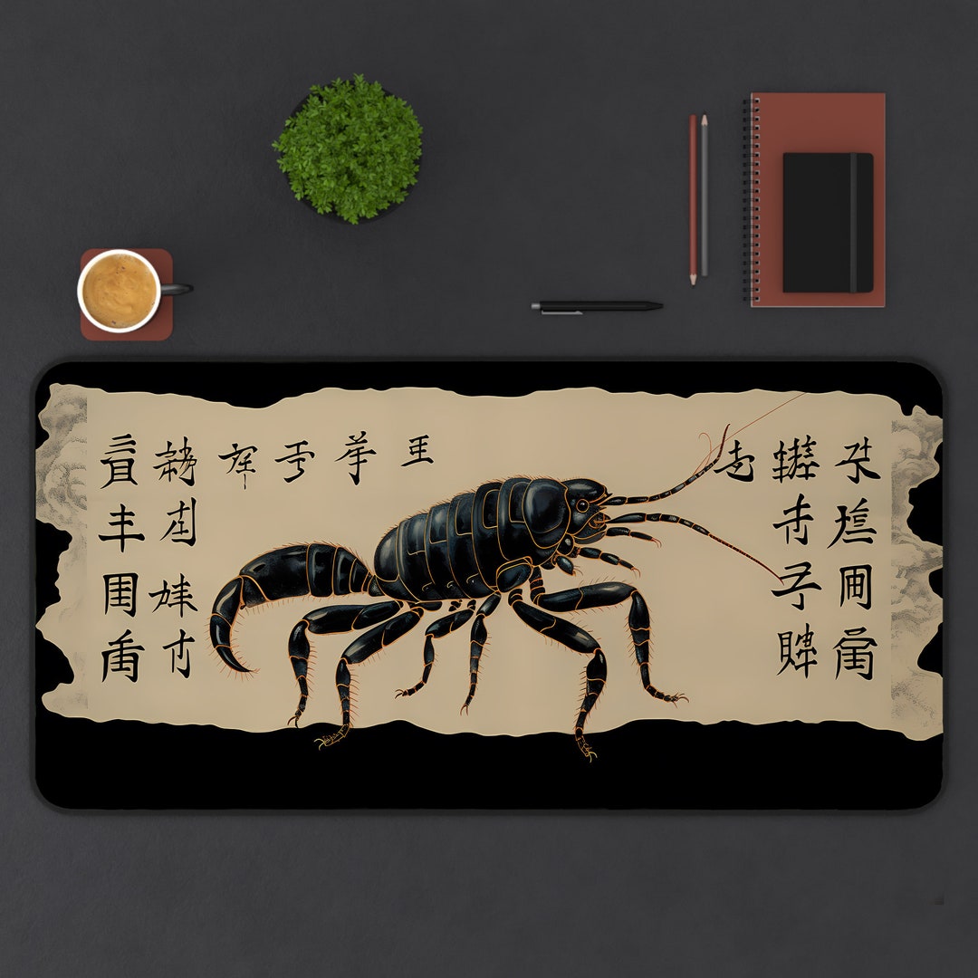 Scorpion Desk Mat Japanese Mousepad Black and White, Japanese Aesthetic ...