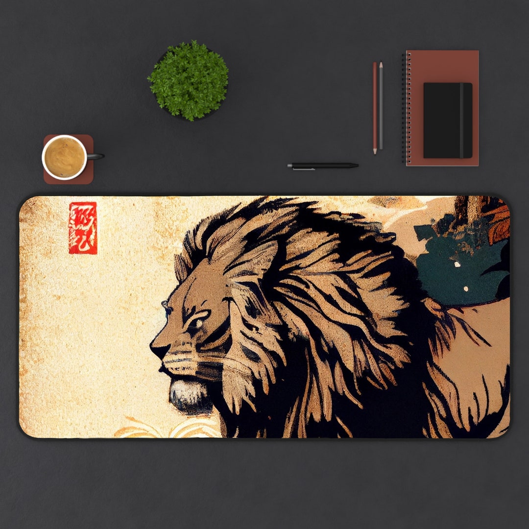 Lion Desk Mat | Japanese Desk Mat | Ukiyo-e Desk Mat | Mouse Pad XXL ...