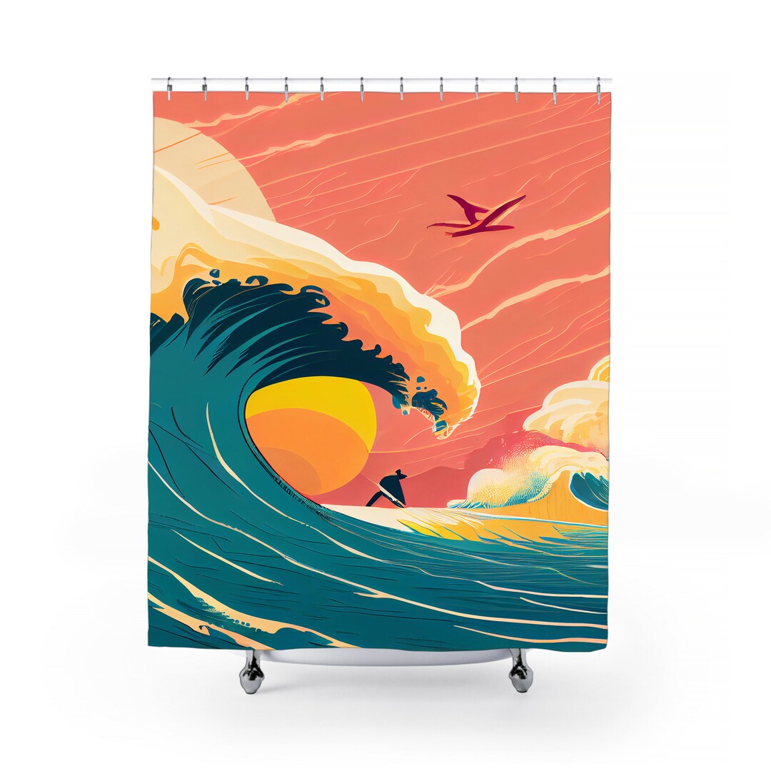Surf Bathroom Decor | Shower Curtain | Wave Shower Curtain | Surf Gift ...
