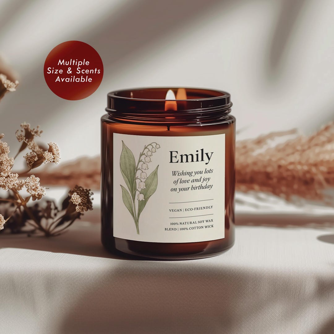 May Birth Flower Scented Soy Candle (amber Jar), Lily of the Valley ...