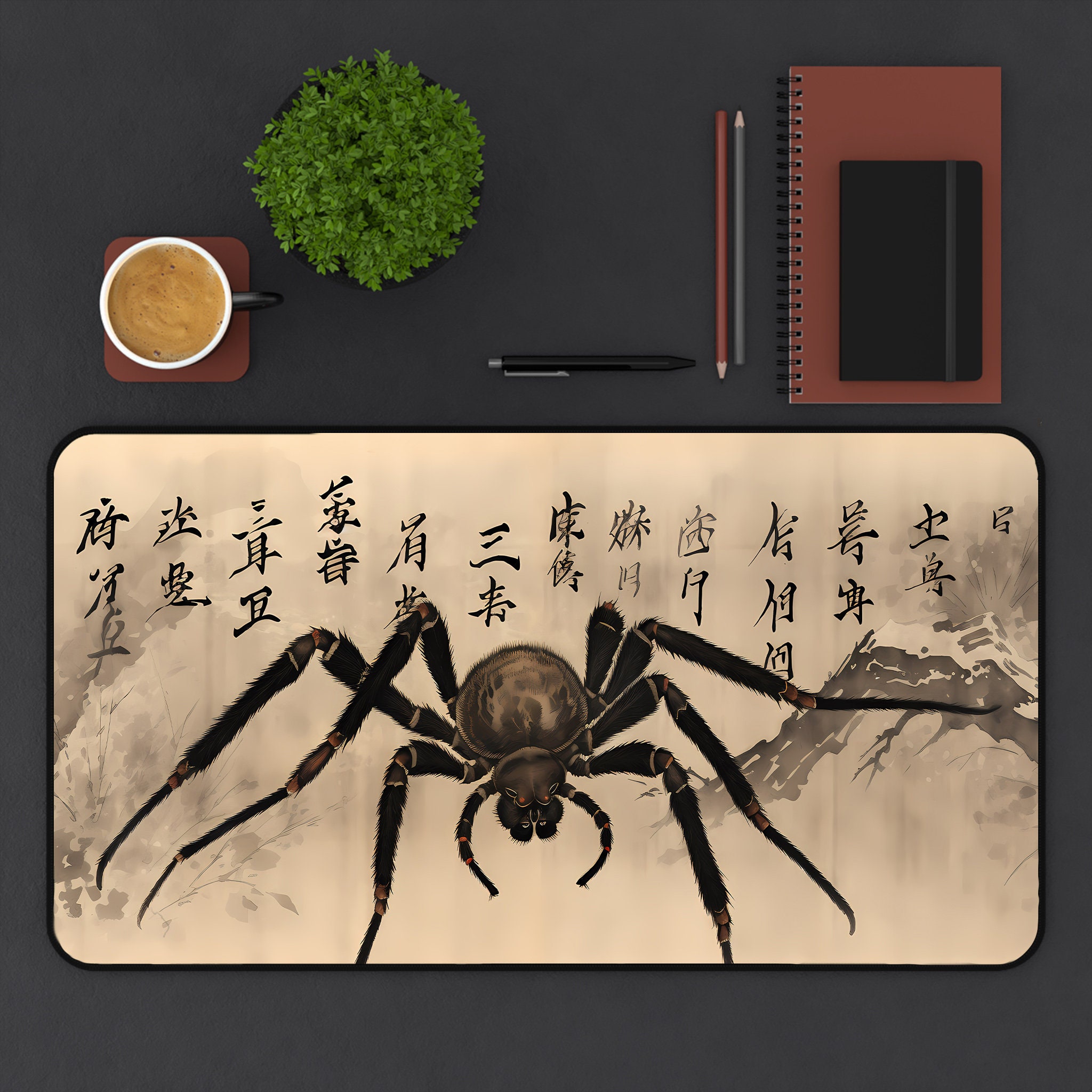 Spider Desk Mat Japanese Mousepad Black and White, Japanese Aesthetic ...