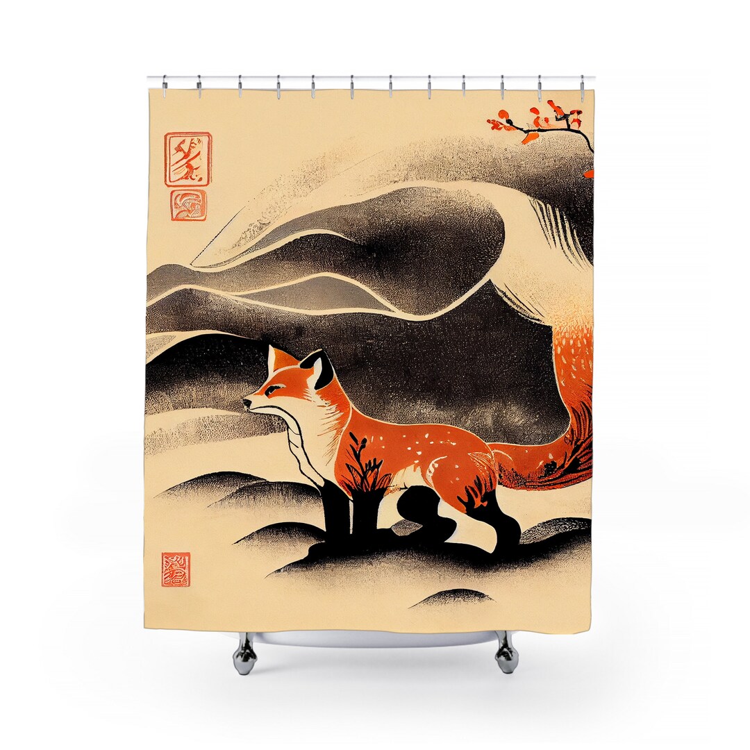 Japanese Shower Curtain | Fox Shower Curtain | Japanese Bathroom Decor ...