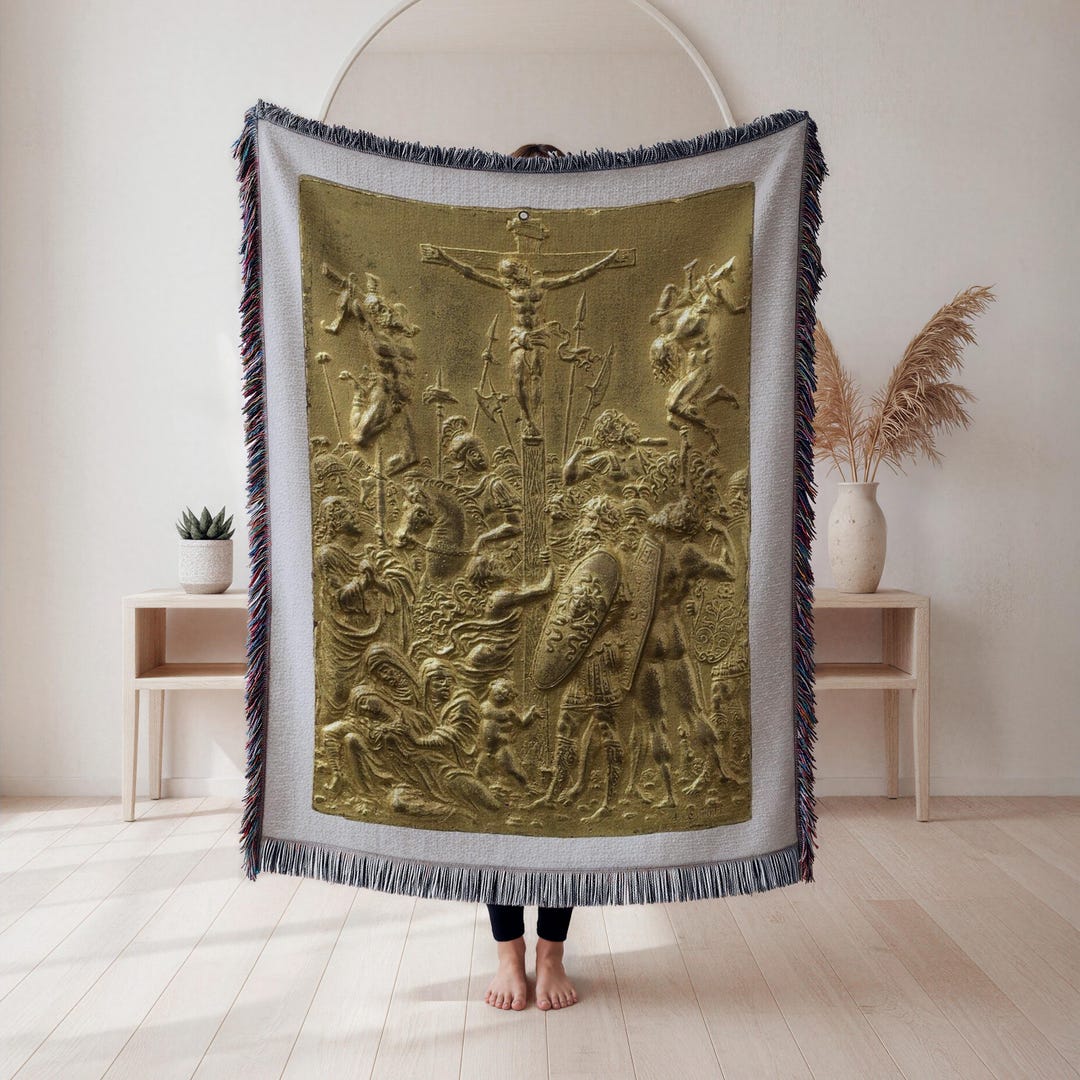 Crucifixion of Jesus Woven Blanket, Historical Biblical Scene Tapestry ...