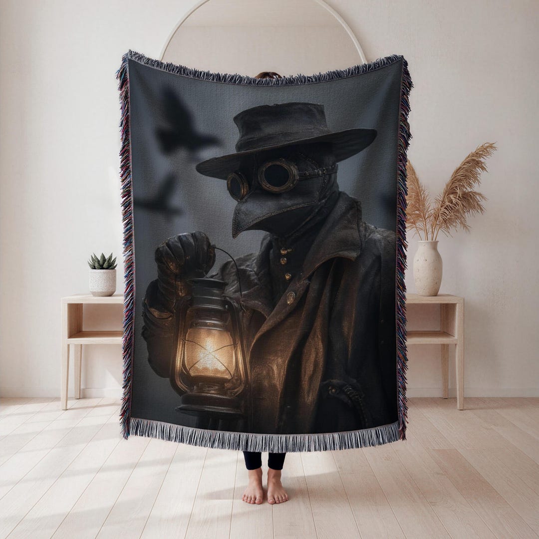 Plague Doctor Woven Blanket, Dark Gothic Tapestry Throw, Horror Home ...