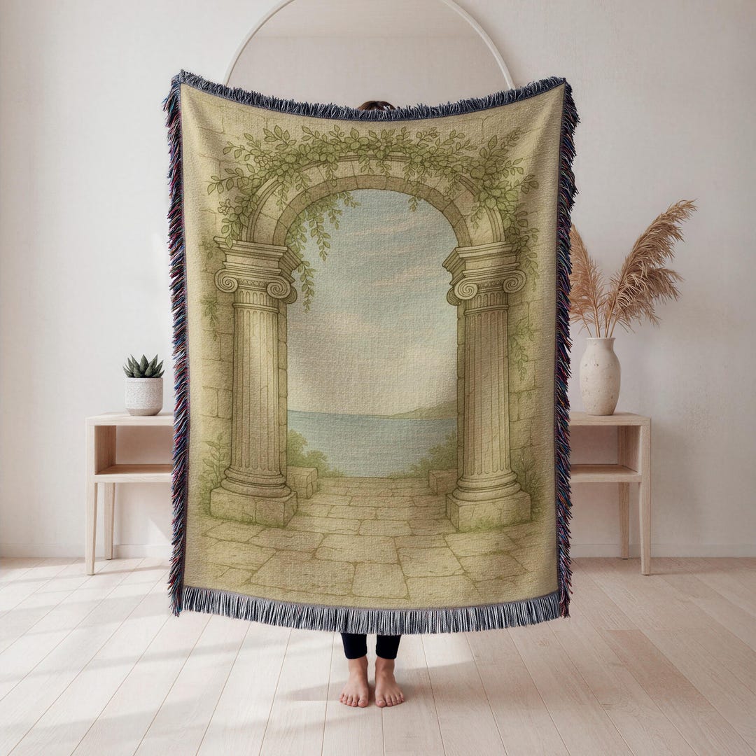 Ancient Greek Inspired Woven Blanket, Historic Ruins Tapestry ...
