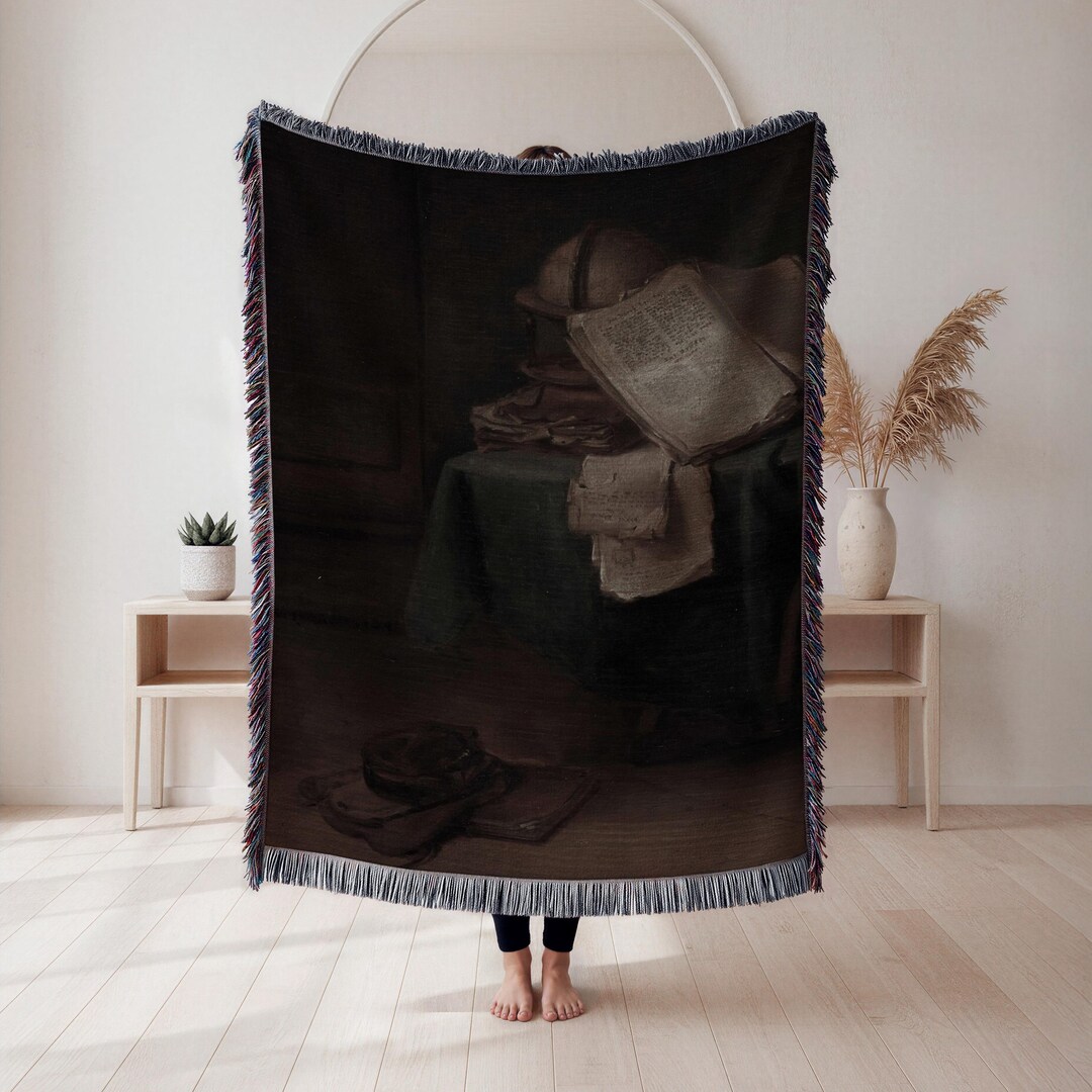 Vintage Book Still Life Woven Blanket, Library Wall Decor, Reading Nook ...